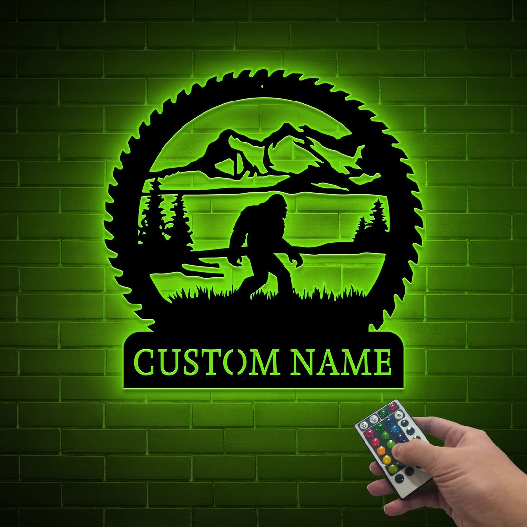 Personalize Bigfoot Mountain Metal Sign Wall Art With Led Light ...