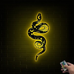 Snake Moon Phase Metal Sign Wall Art With Led Light, Mystical Snake ...