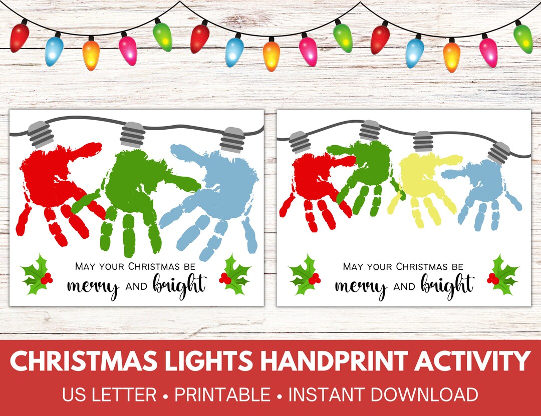 Handprint Christmas Lights Craft Merry and Bright Handprint Art Digital ...