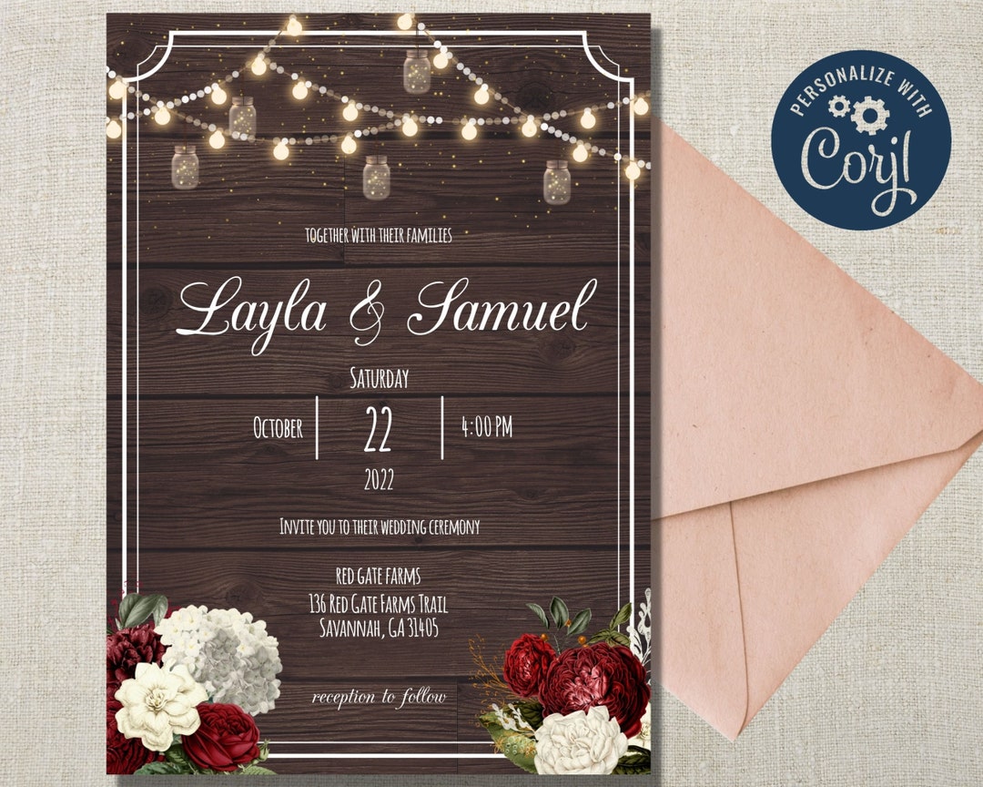 Rustic Wedding Invitation Printable Wedding Invitation Template Digital ...