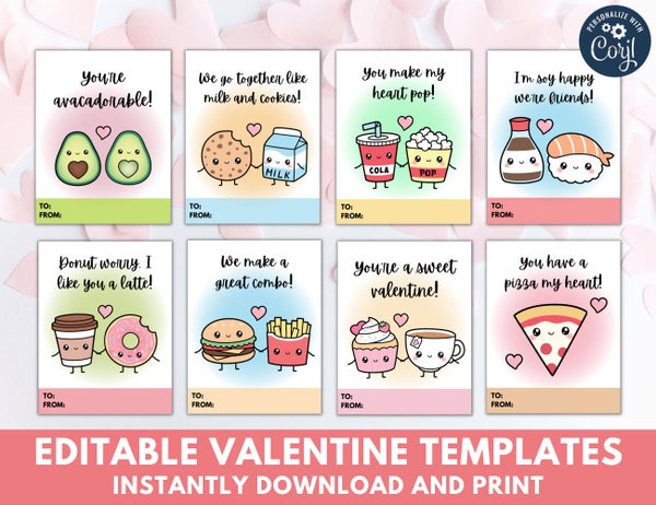 16 Printable Cute Food Pun Valentine's Day Card Set, Valentine's Day ...