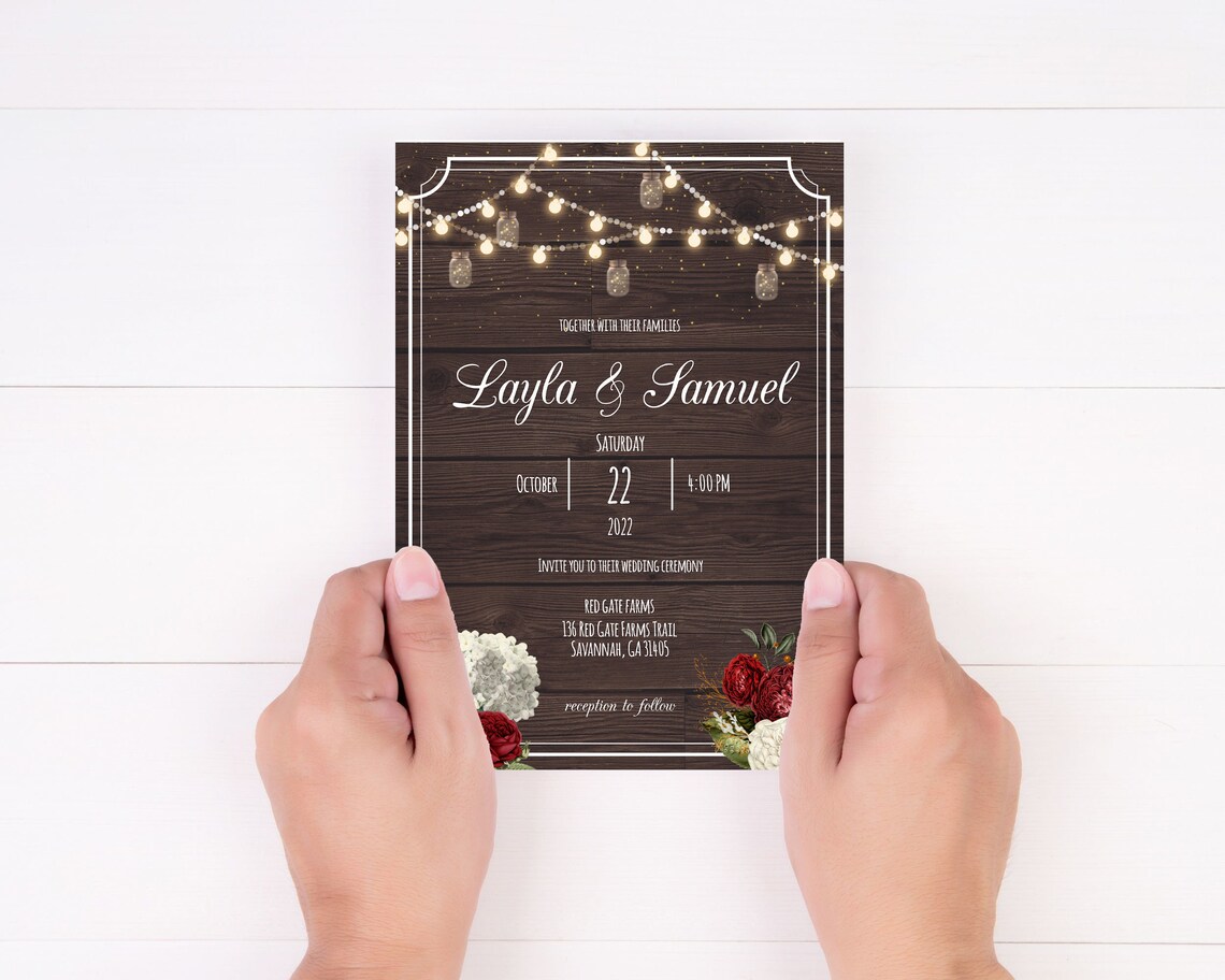 Rustic Wedding Invitation Printable Wedding Invitation Template Digital ...