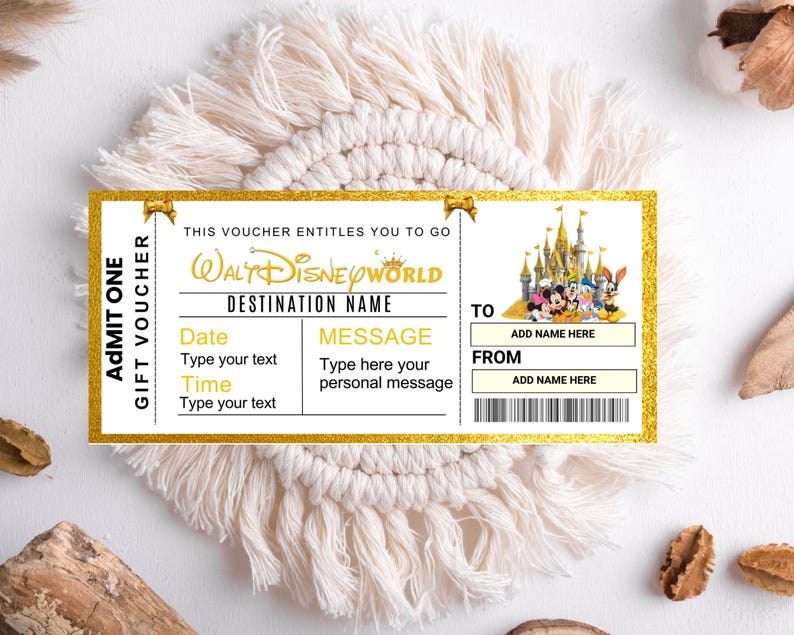 Printable Golden Disneyland Surprise Ticket Template,disneyworld Ticket ...