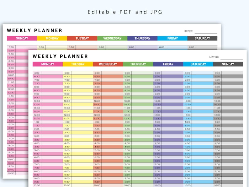 Weekly Hourly Planner EDITABLE Weekly Schedule, Daily Planner, Undated ...