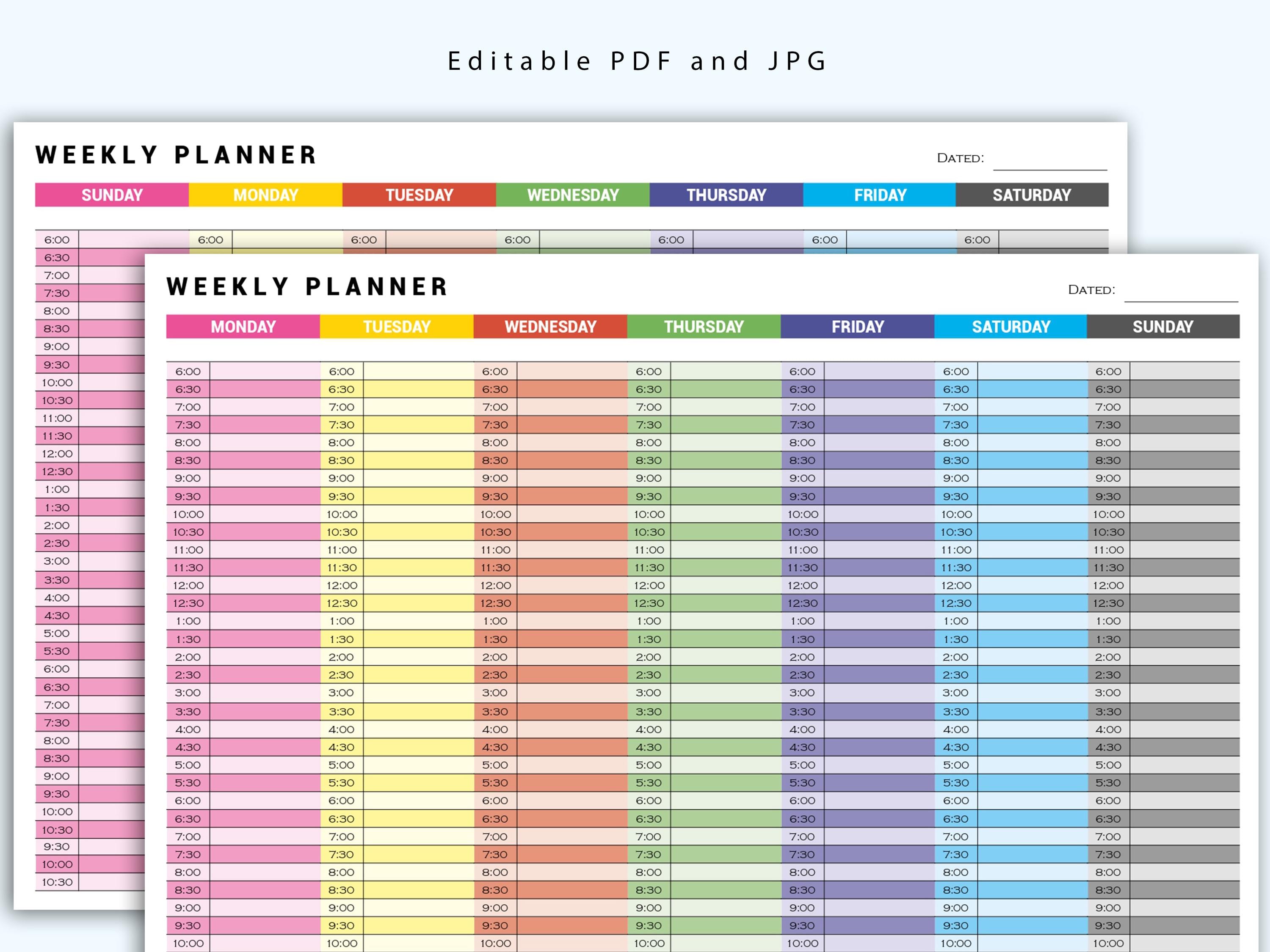 Weekly Hourly Planner EDITABLE Weekly Schedule, Daily Planner, Undated ...