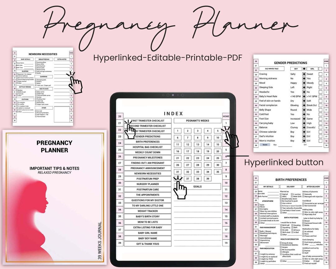 Pregnancy Planner, Printable Pregnancy Planner, Hyperlinked Pregnancy ...