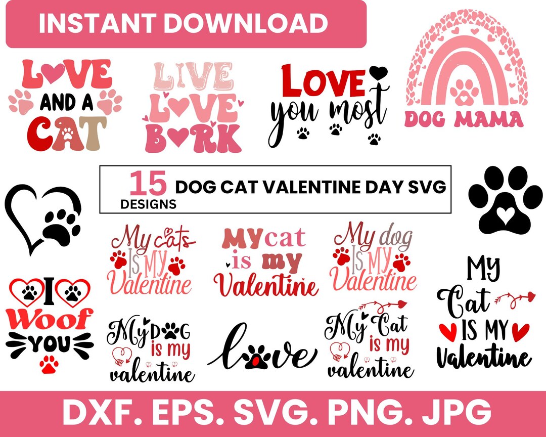 Dog Cat Valentine Day Svg Png Bundle, Dog Valentine SVG, Retro ...