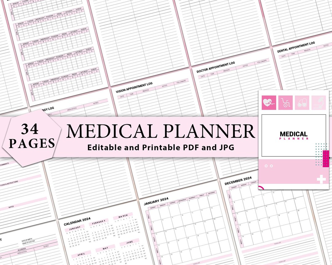 Pink Medical Planner Printable, Health Planner, Medical Appointment ...