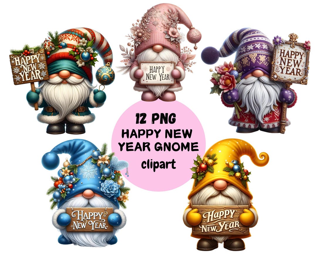 Happy New Year Gnomes Clipart, New Year Gnomes PNG, Festive Gnome ...
