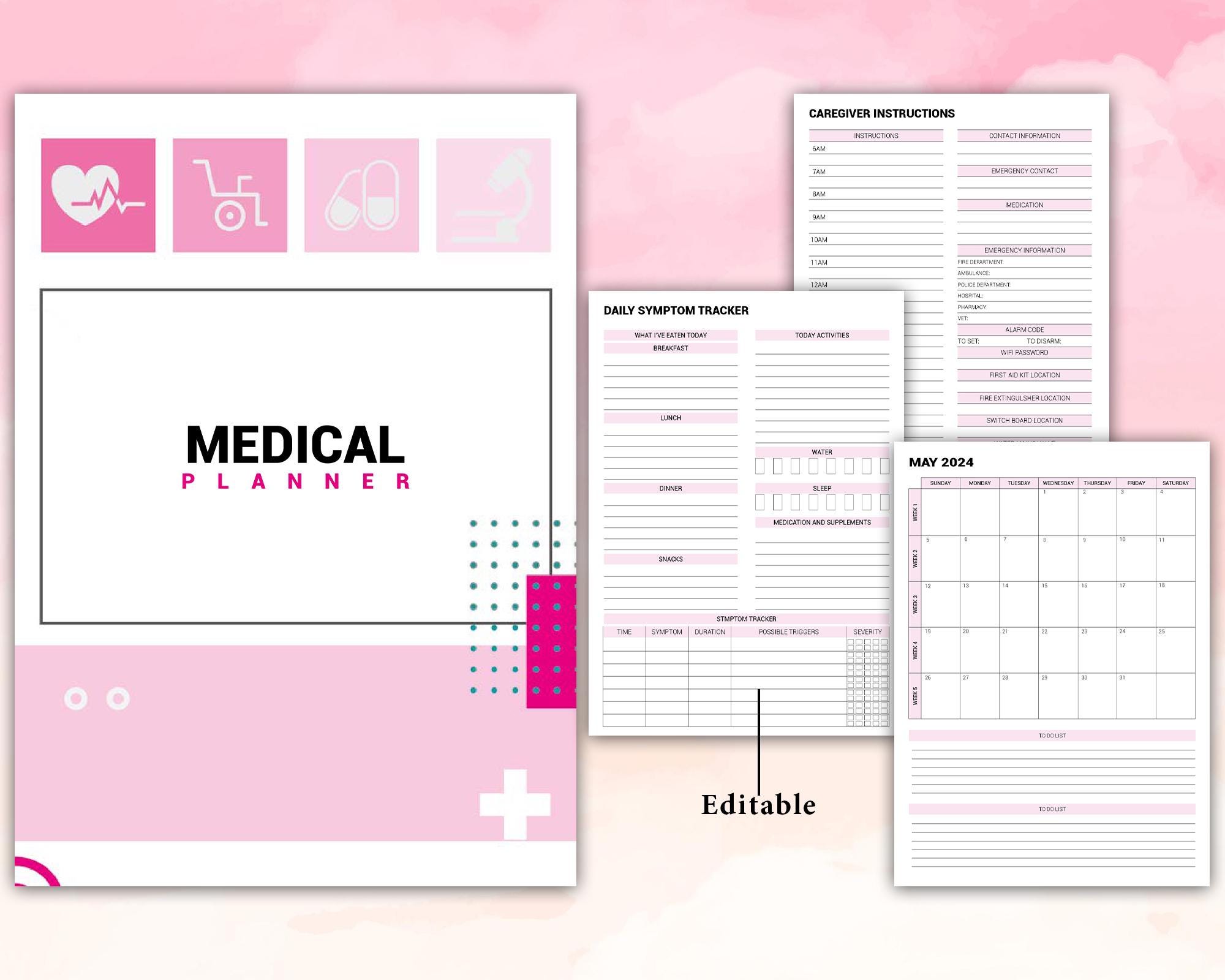 Pink Medical Planner Printable, Health Planner, Medical Appointment ...