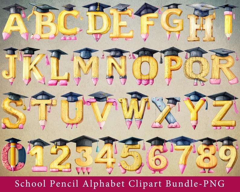 School Pencil Alphabet Clipart Bundle | Back to School Letters ...