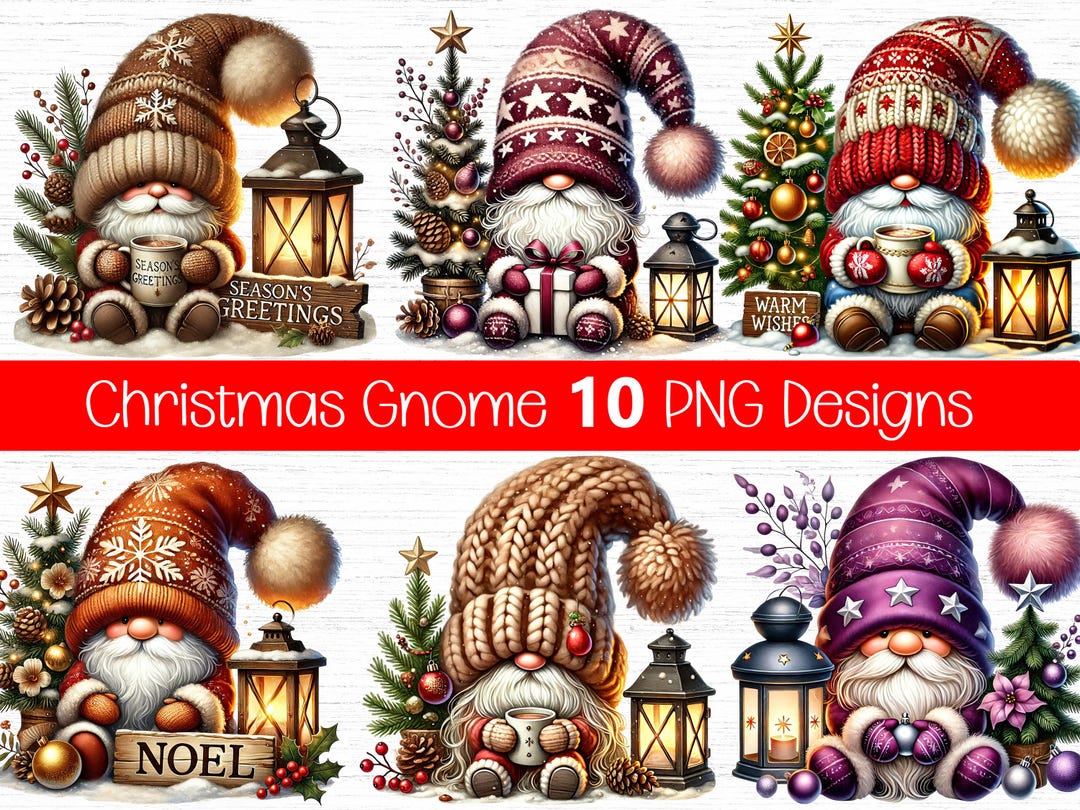 Christmas Gnome PNG Bundle, Holiday Gnome Clipart, Festive Gnome Bundle ...