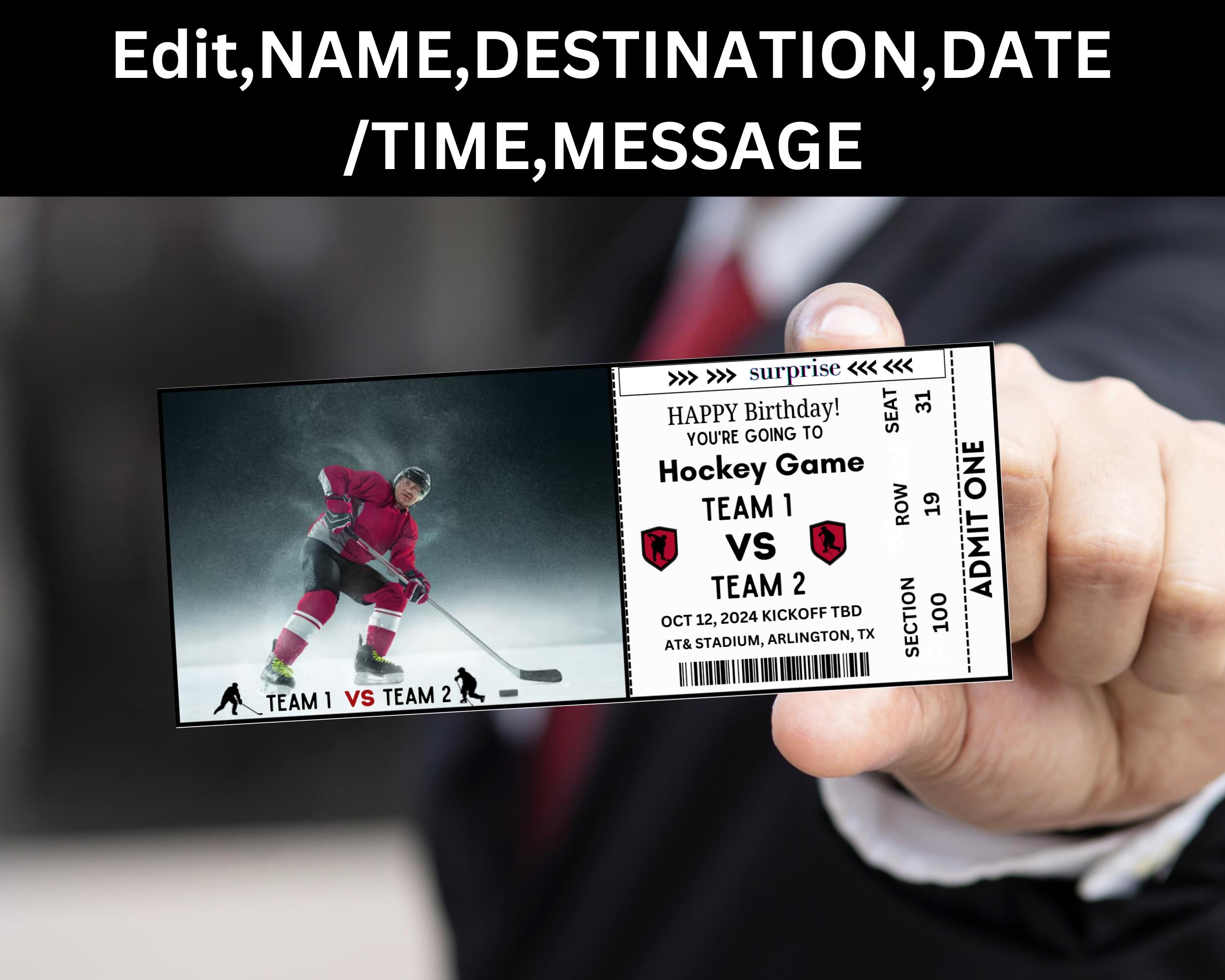 Hockey Game Ticket Template,hockey Game Ticket Editable,hockey Game ...