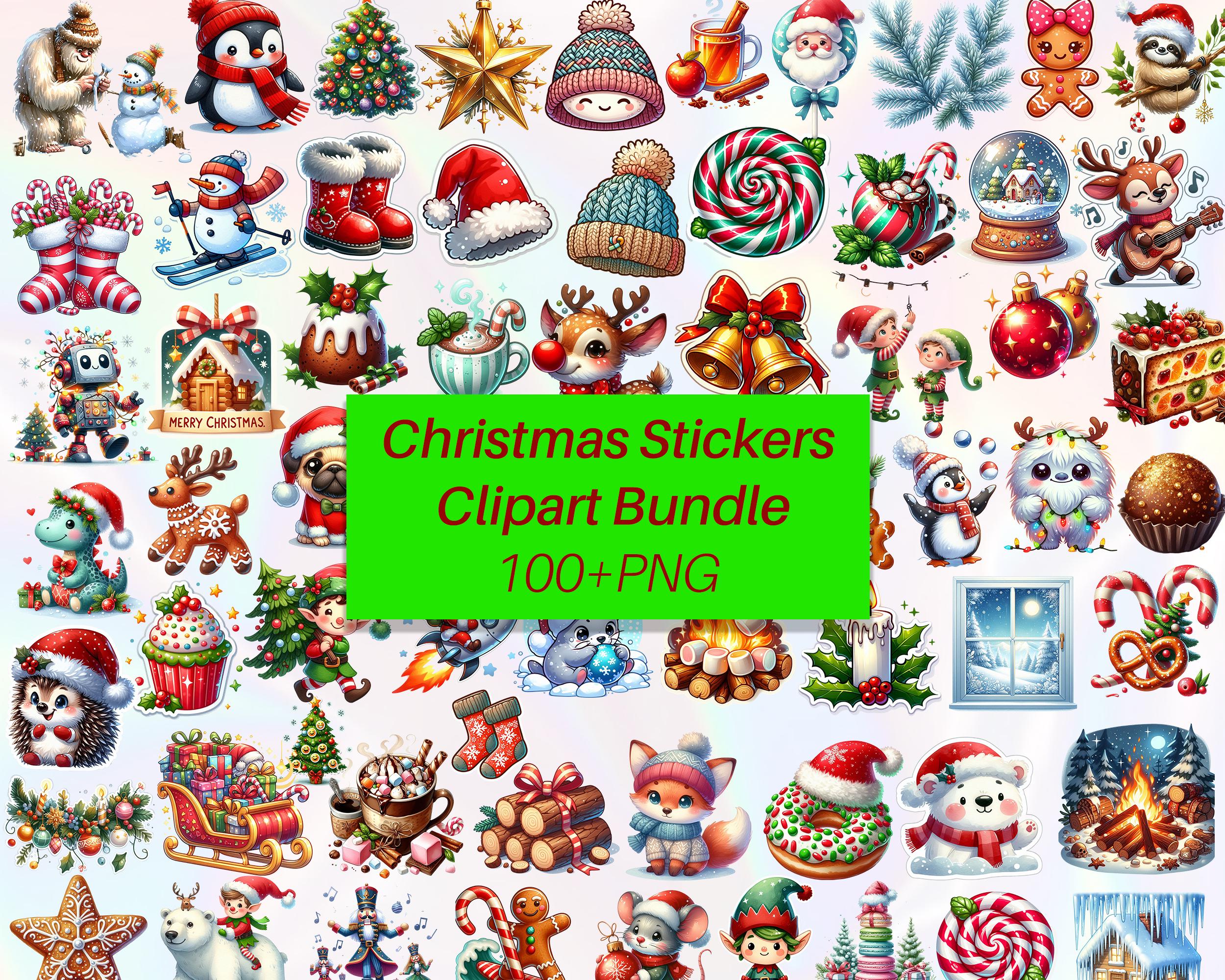 100 Christmas Stickers Clipart Bundle | Cute Xmas PNG Pack | Holiday ...