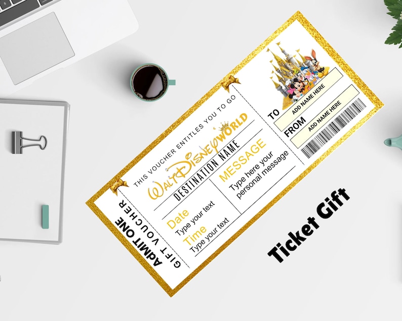 Printable Golden Disneyland Surprise Ticket Template,disneyworld Ticket ...