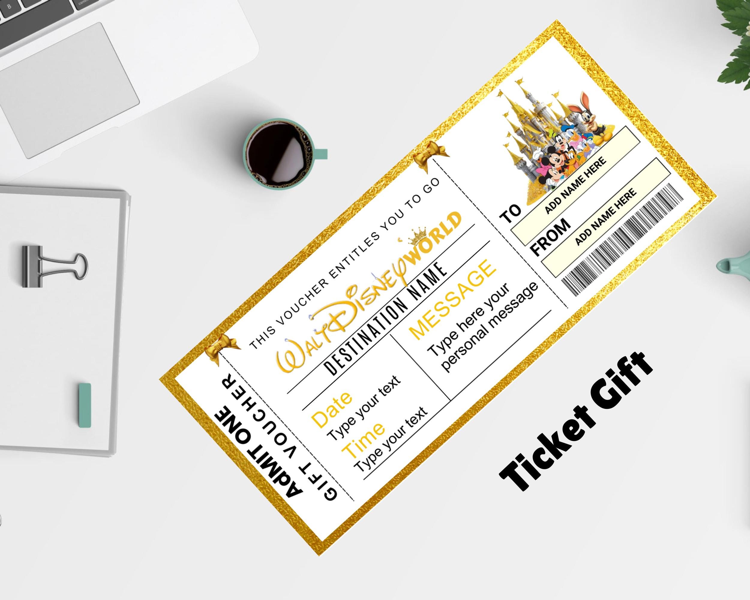 Printable Golden Disneyland Surprise Ticket Template,disneyworld Ticket ...