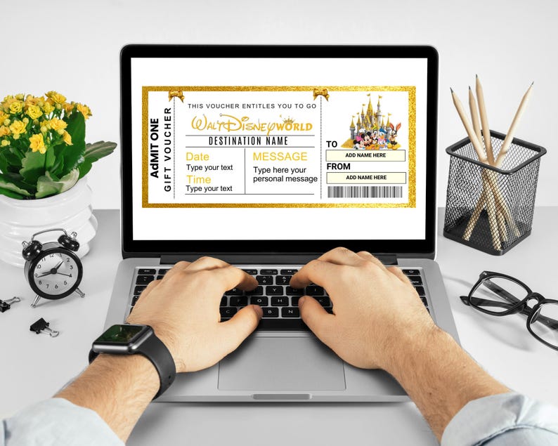 Printable Golden Disneyland Surprise Ticket Template,disneyworld Ticket ...