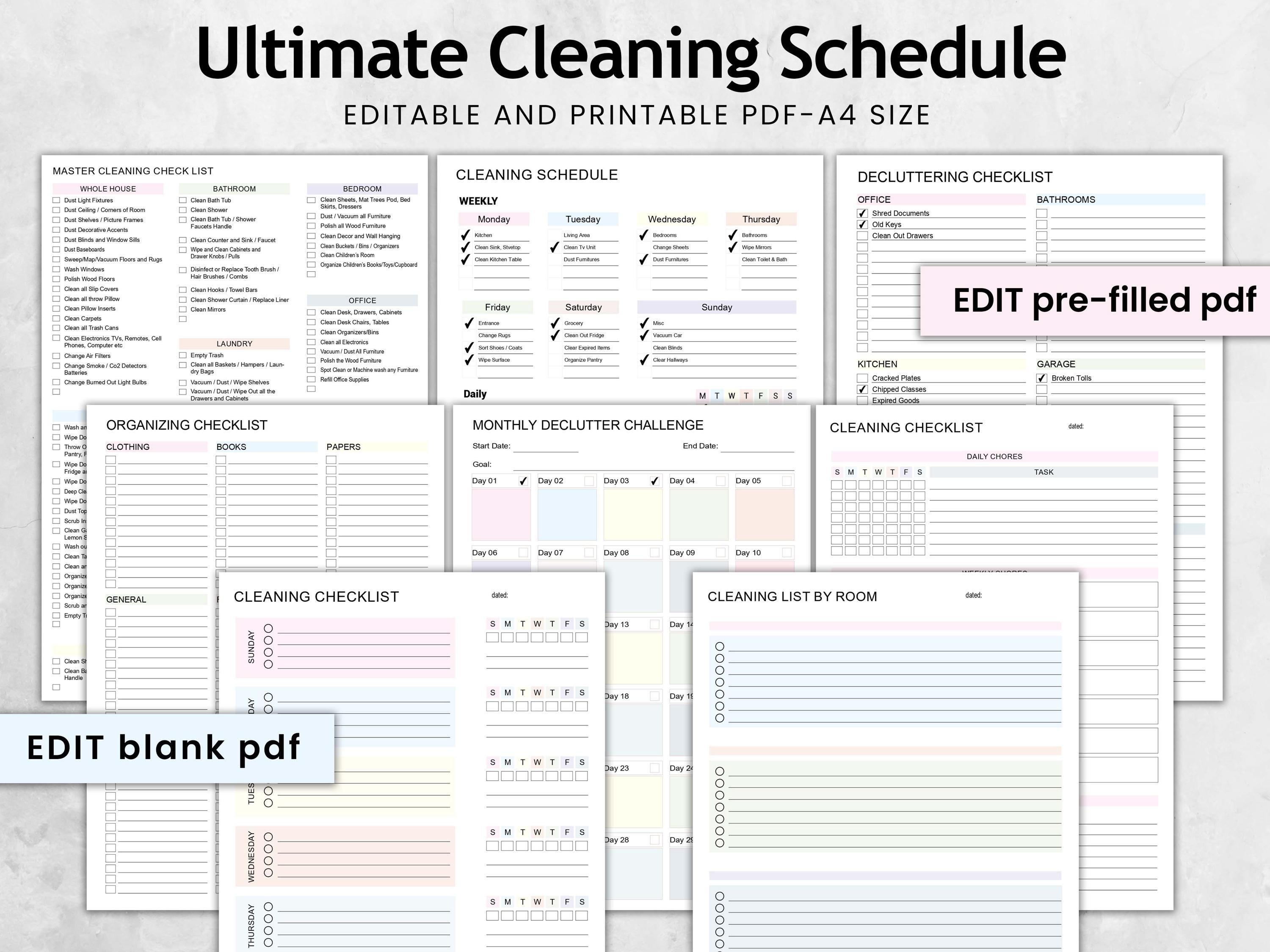 Ultimate Cleaning Schedule Bundle Editable, Cleaning Planner, Master ...