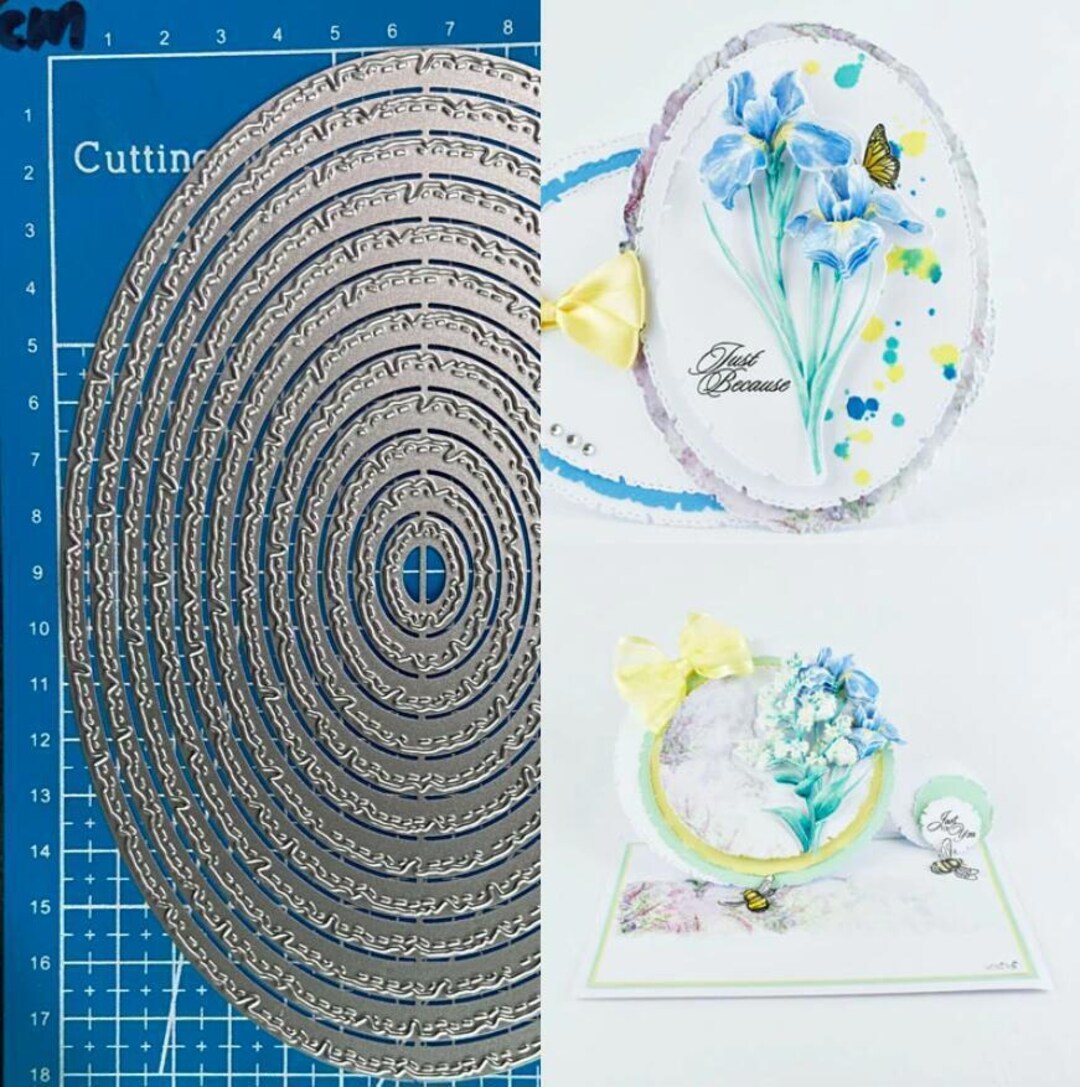 Large 12pcs Torn Edge Stitch Detail Nesting Oval Metal Die Cutting for DIY Scrapbooking Photo ...