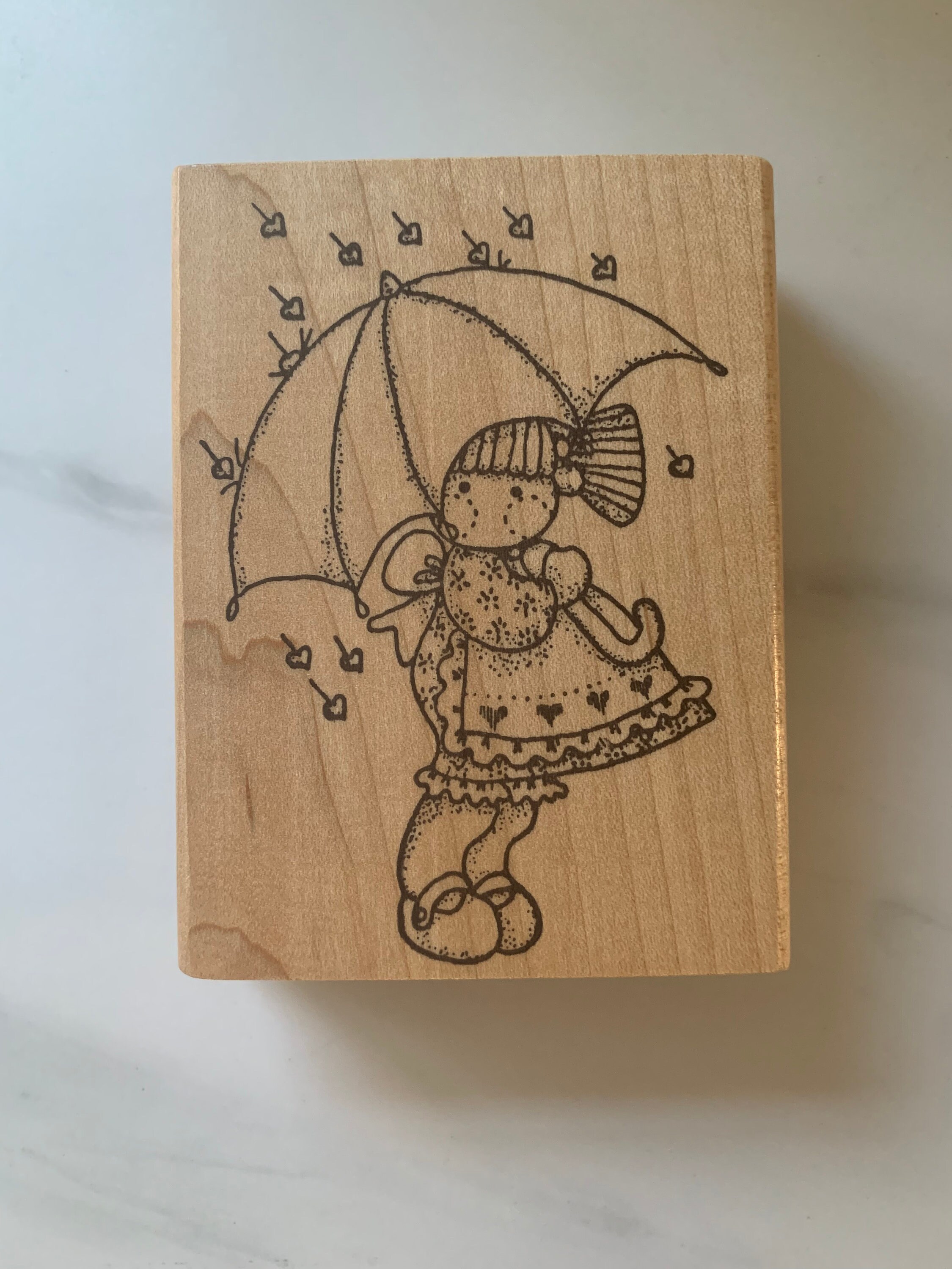 Vintage Stamp Little Girl With Umbrella Raining Hearts - Etsy