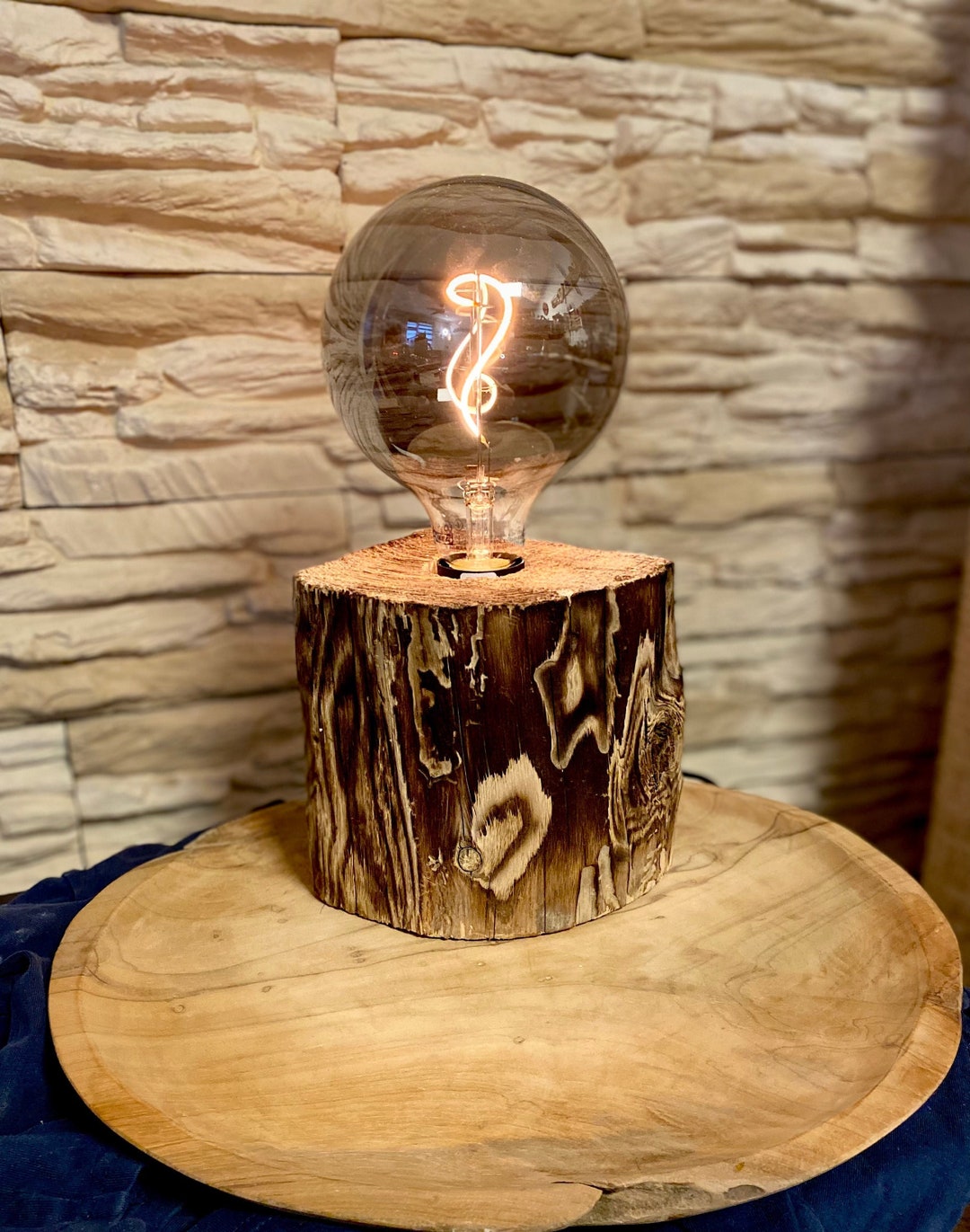 Reclaimed Wood Lamp Wood Lamp Infinitely Adjustable Filament Burnt Wood ...
