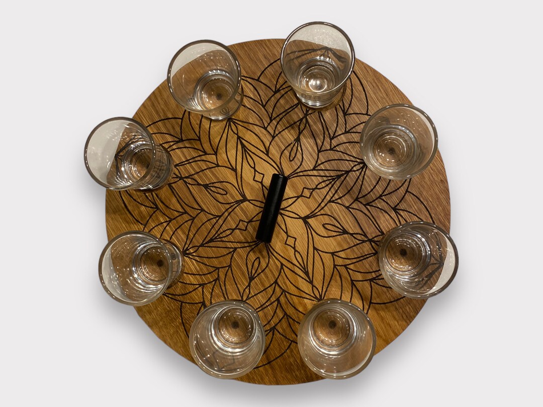 Shot Glass Turntable Oak Wooden Board Shot Glasses Mandala Laser ...