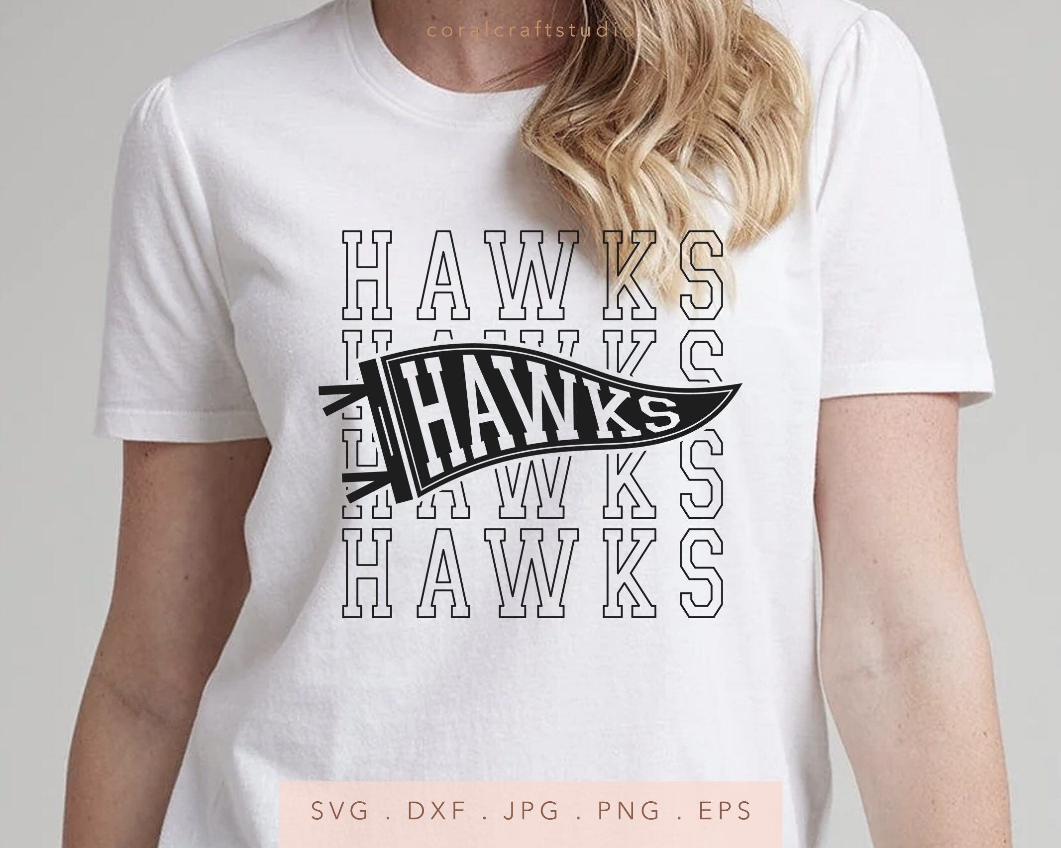 Hawks Stacked Varsity Letters SVG PNG DXF Jpg Eps, Hawks Pennant Svg ...