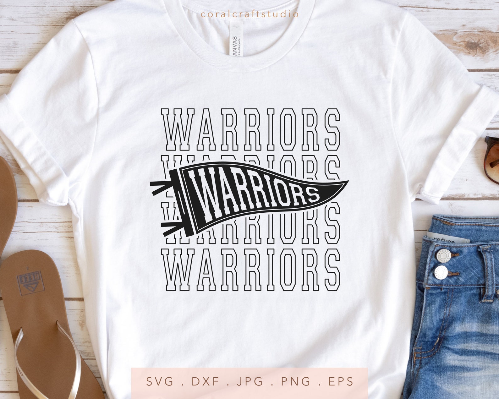 Warriors Stacked Varsity Letters SVG PNG DXF Jpg Eps, Warriors Pennant ...