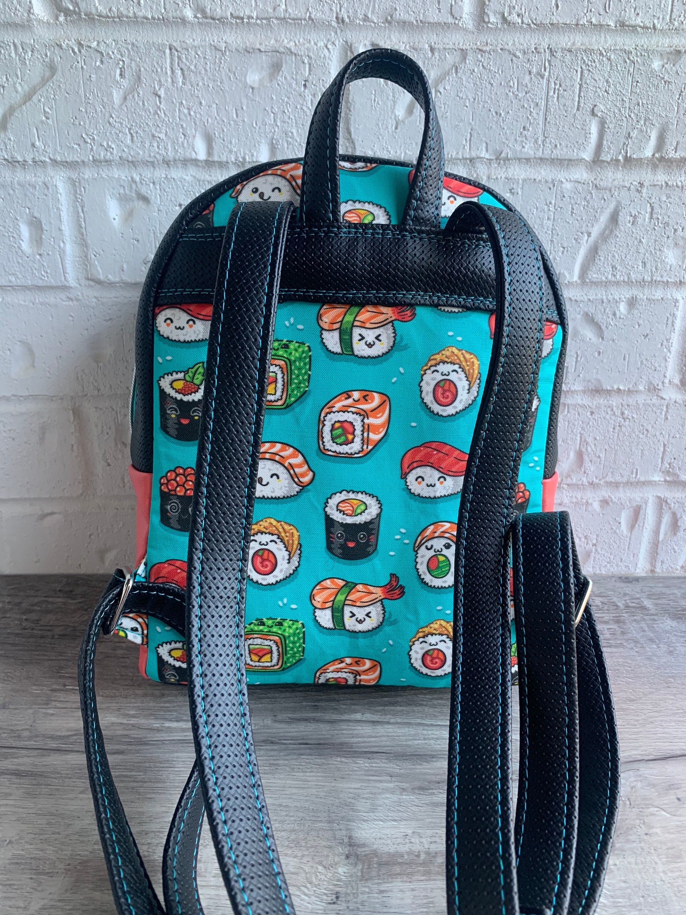 Kawaii Sushi Teal Black Coral Backpack - Etsy