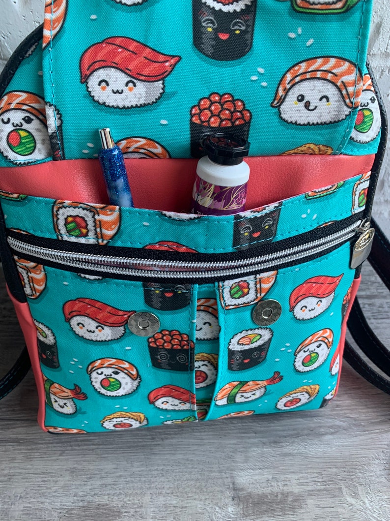 Kawaii Sushi Teal Black Coral Backpack - Etsy