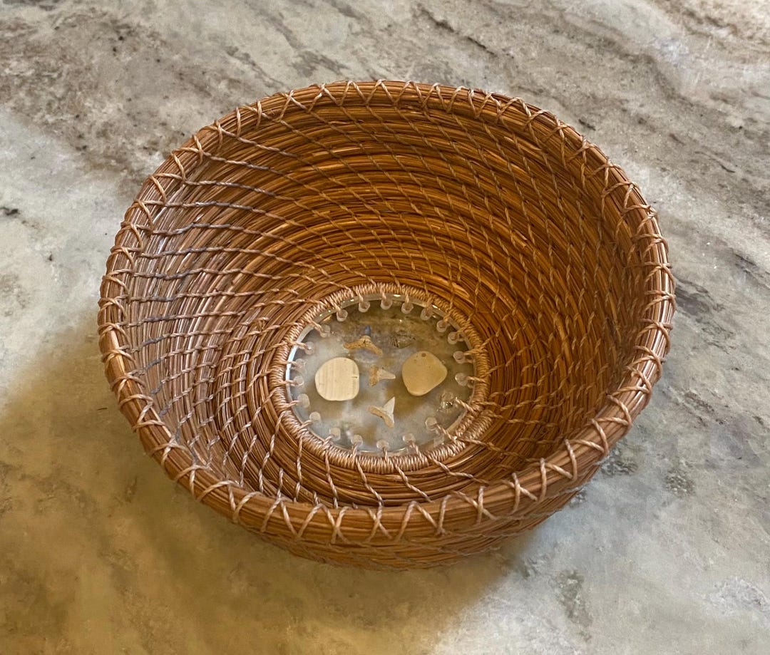 Shark Teeth Small Pine Needle Basket With Fossilized Shark Teeth and ...