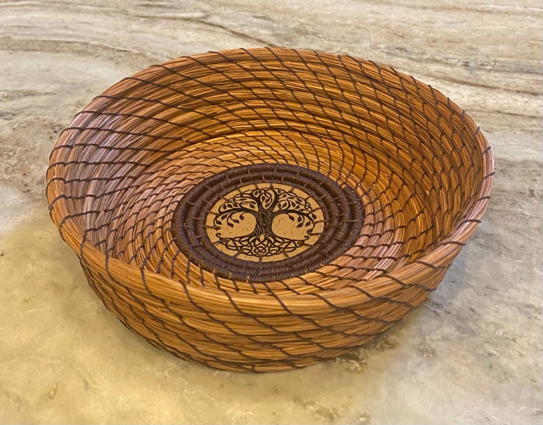 Tree of Life Medium Longleaf Pine Needle Basket With Handmade Ceramic ...