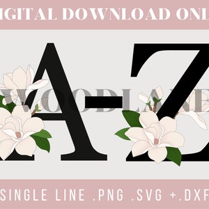 Floral Letter Alphabet single Line Magnolia Flower A Through Z for ...