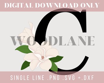 Floral Letter Alphabet single Line Magnolia Flower A Through Z for ...