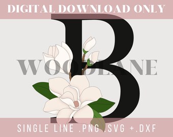 Floral Letter Alphabet single Line Magnolia Flower A Through Z for ...