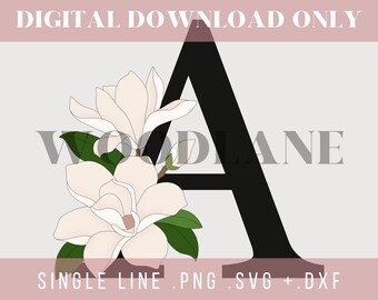 Floral Letter Alphabet single Line Magnolia Flower A Through Z for ...
