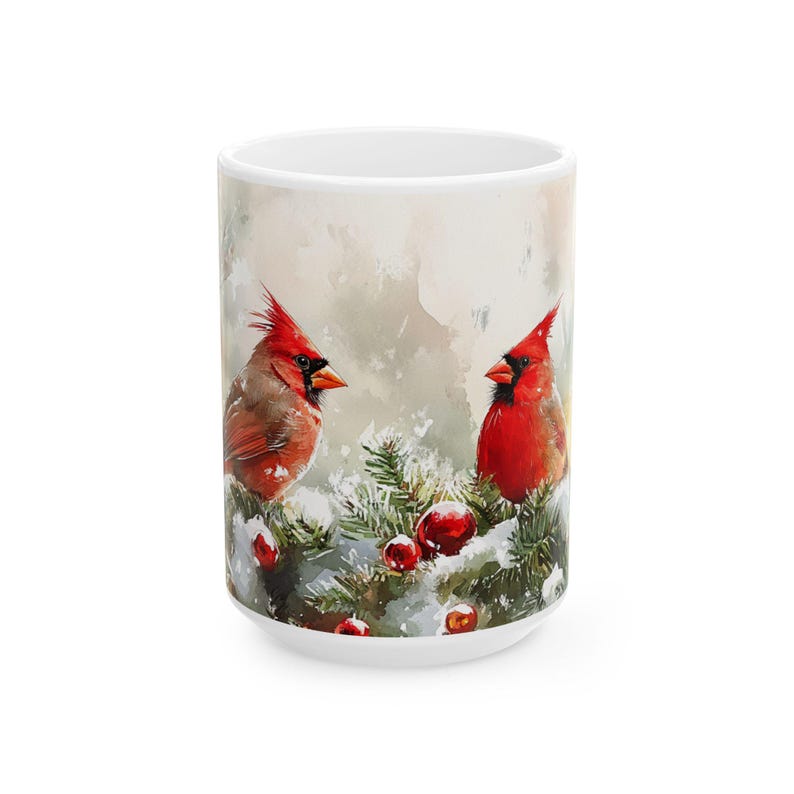Winter Cardinal Ceramic Coffee Mug, Holiday Bird Lover Gift 15 Oz - Etsy