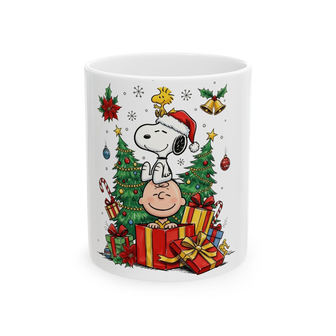 Snoopy and Woodstock Christmas Scene Mug | Holiday Peanuts Ceramic Mug ...