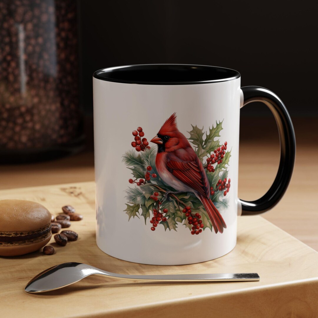 Cardinal on Holly Accent Coffee Mug Red Cardinal Mug 11oz - Etsy