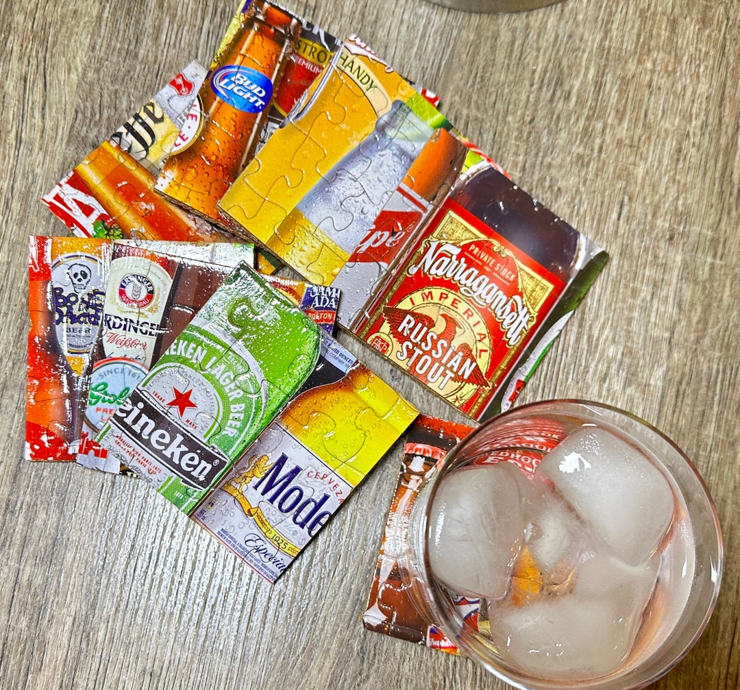 Set of 6 Beer-themed Coasters, 3.5"x3.5", Made From Jigsaw Puzzles ...