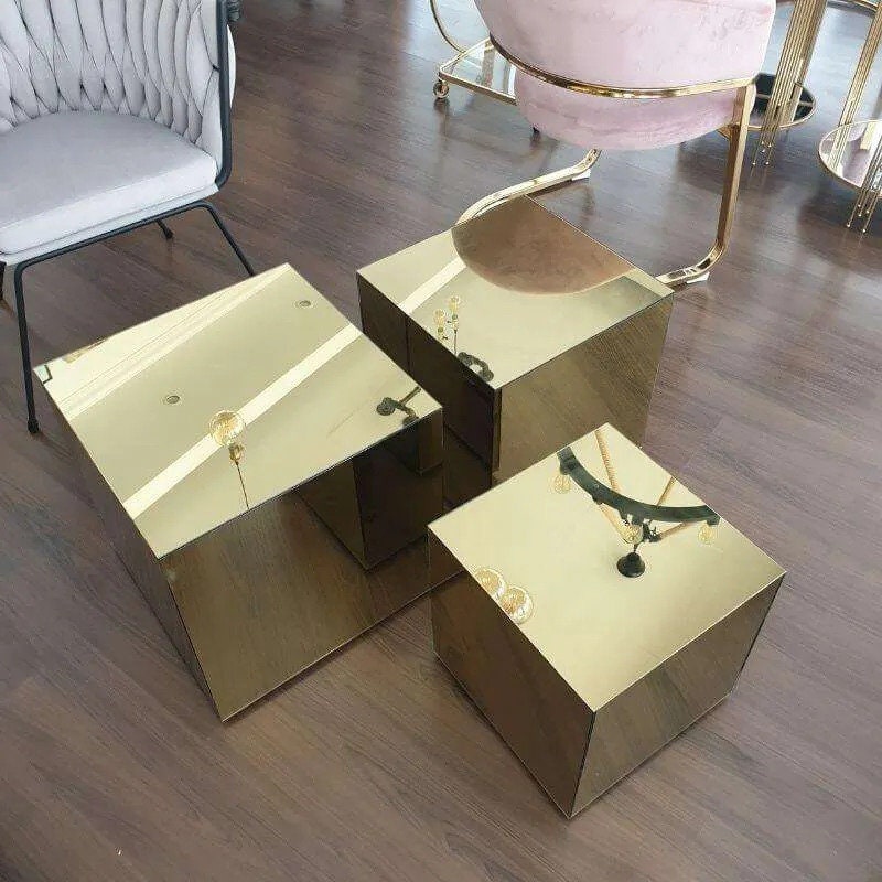 GOLD Mirror Glass Cube Table - Etsy