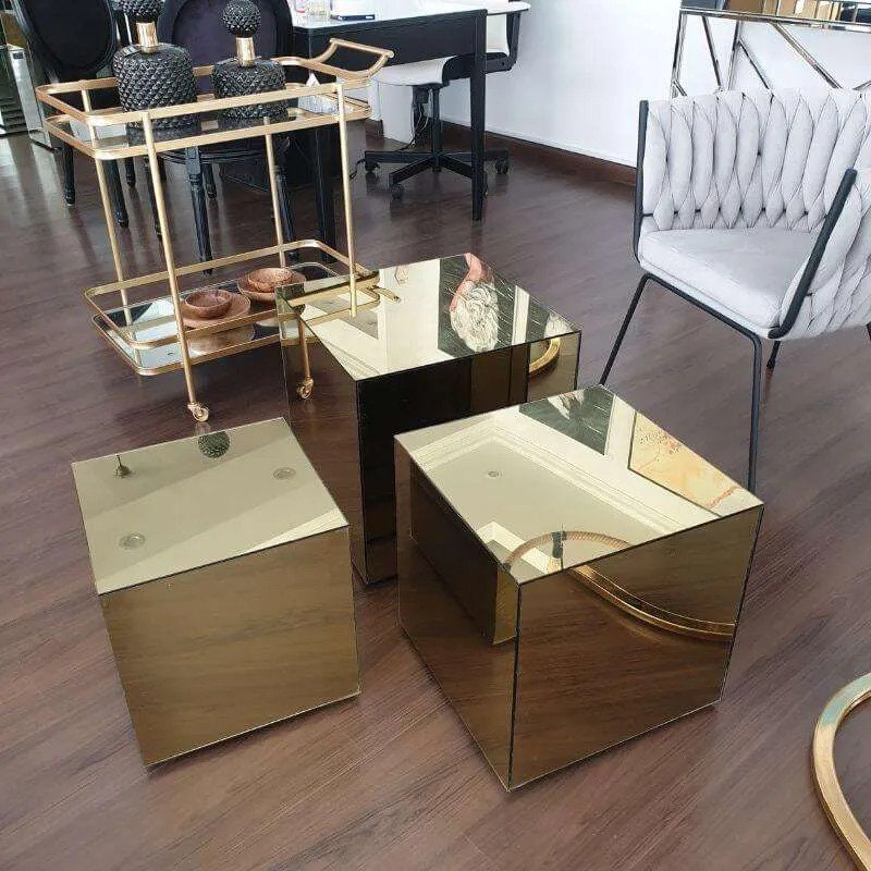 GOLD Mirror Glass Cube Table - Etsy