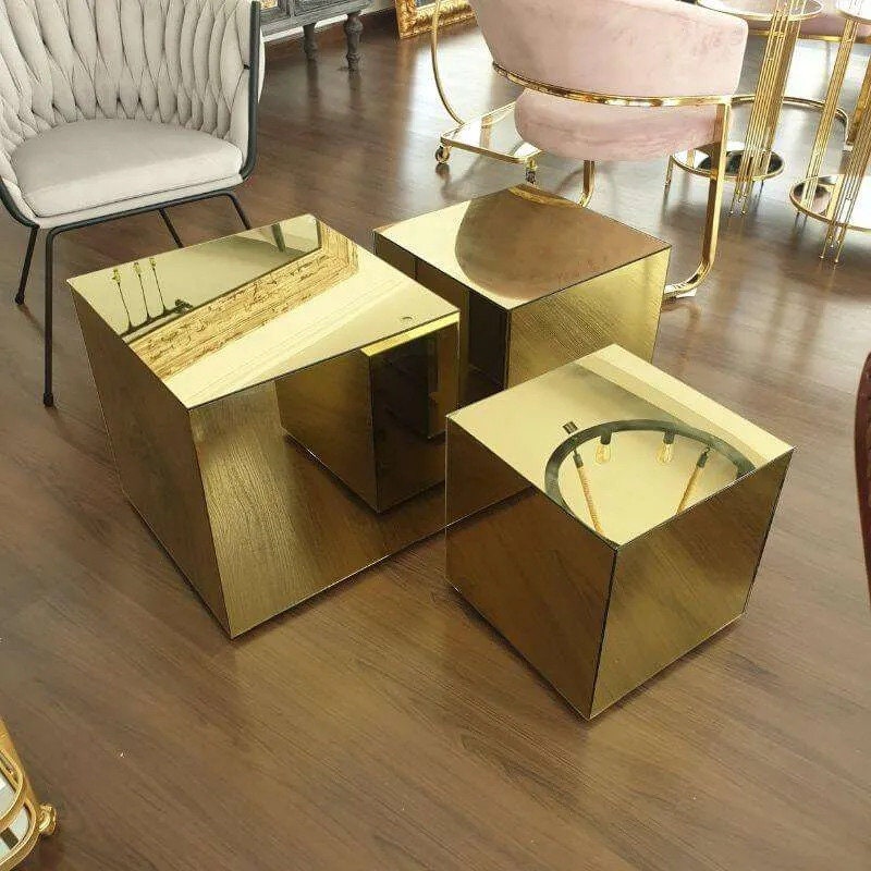 GOLD Mirror Glass Cube Table - Etsy