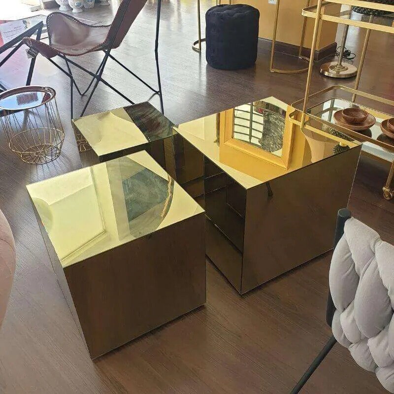 GOLD Mirror Glass Cube Table - Etsy