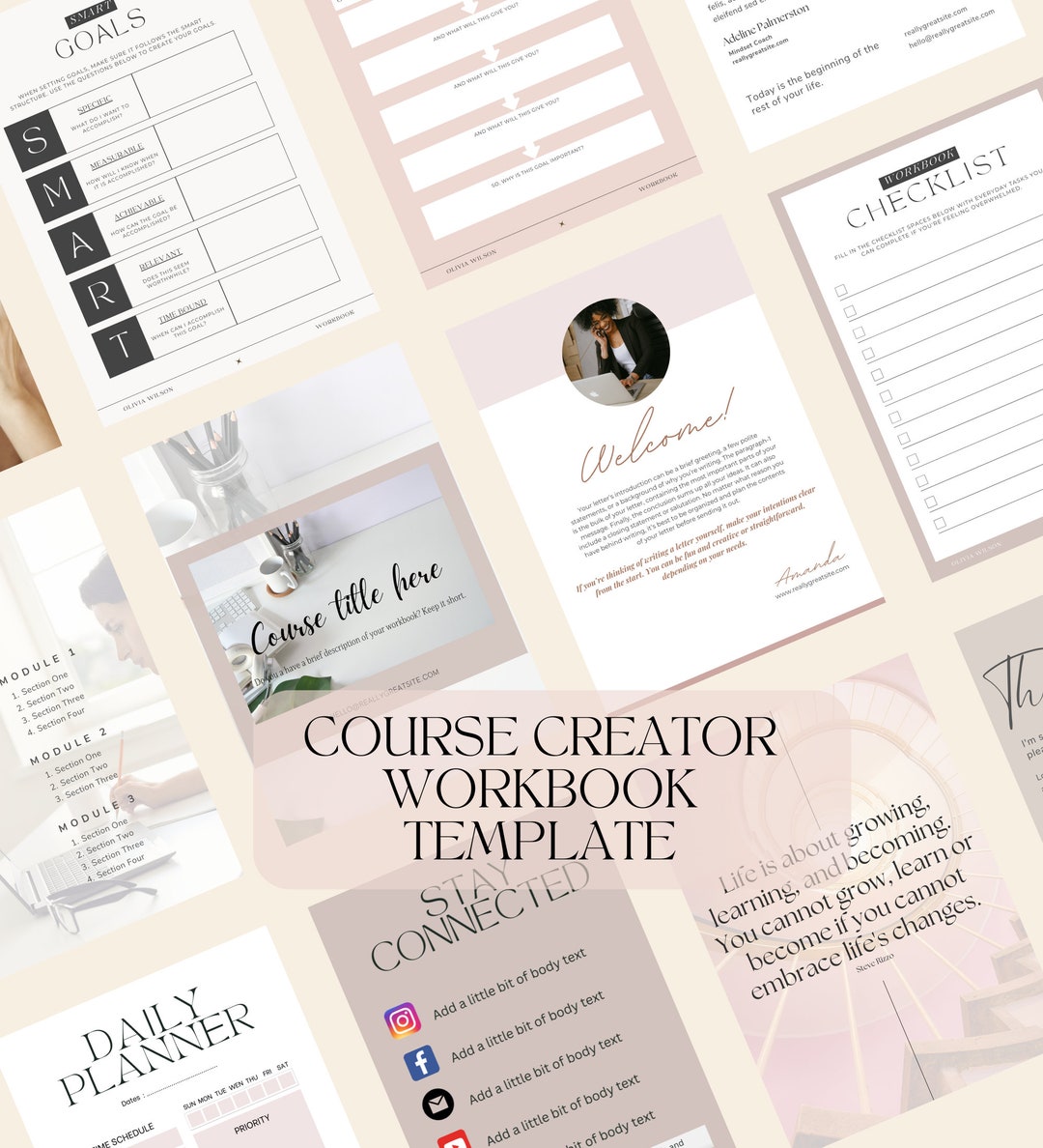 Minimalist Course Creator Workbook Template. Editable in Canva. Digital ...
