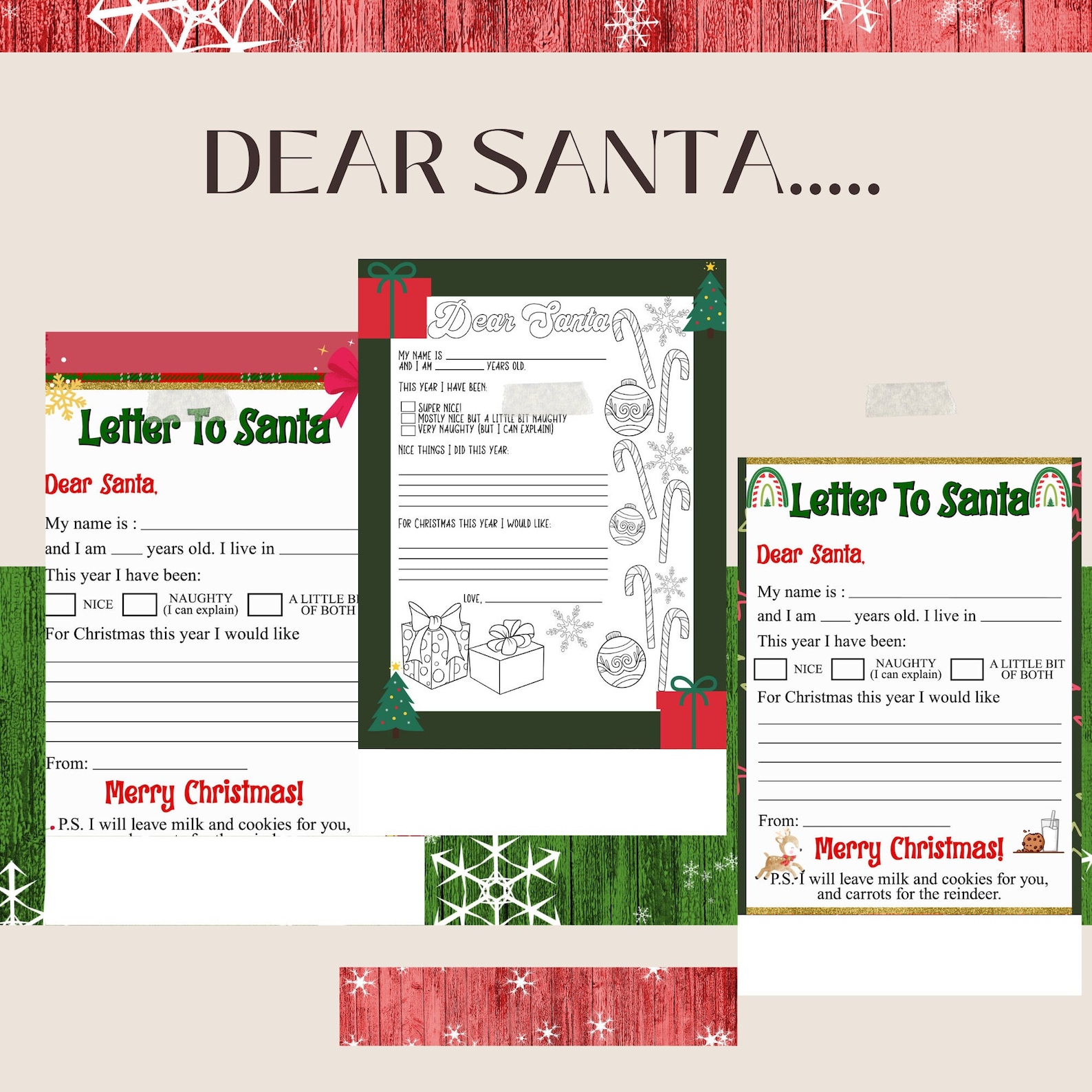 Printable Letters to Santa. Christmas Letters. Black Santa. Kids ...