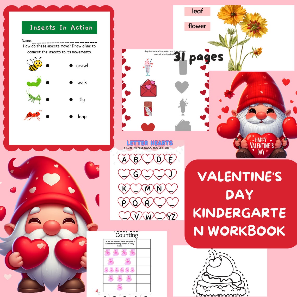 Valentine's Day Kindergarten Workbook. Kindergarten Worksheets ...