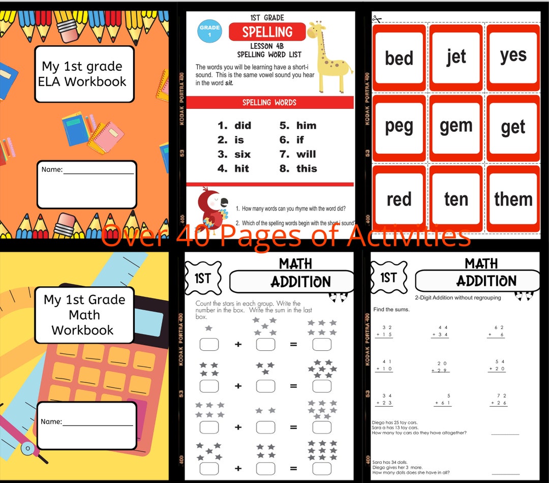 First Grade Math and Language Arts (ELA) Worksheet Bundle. Digital ...