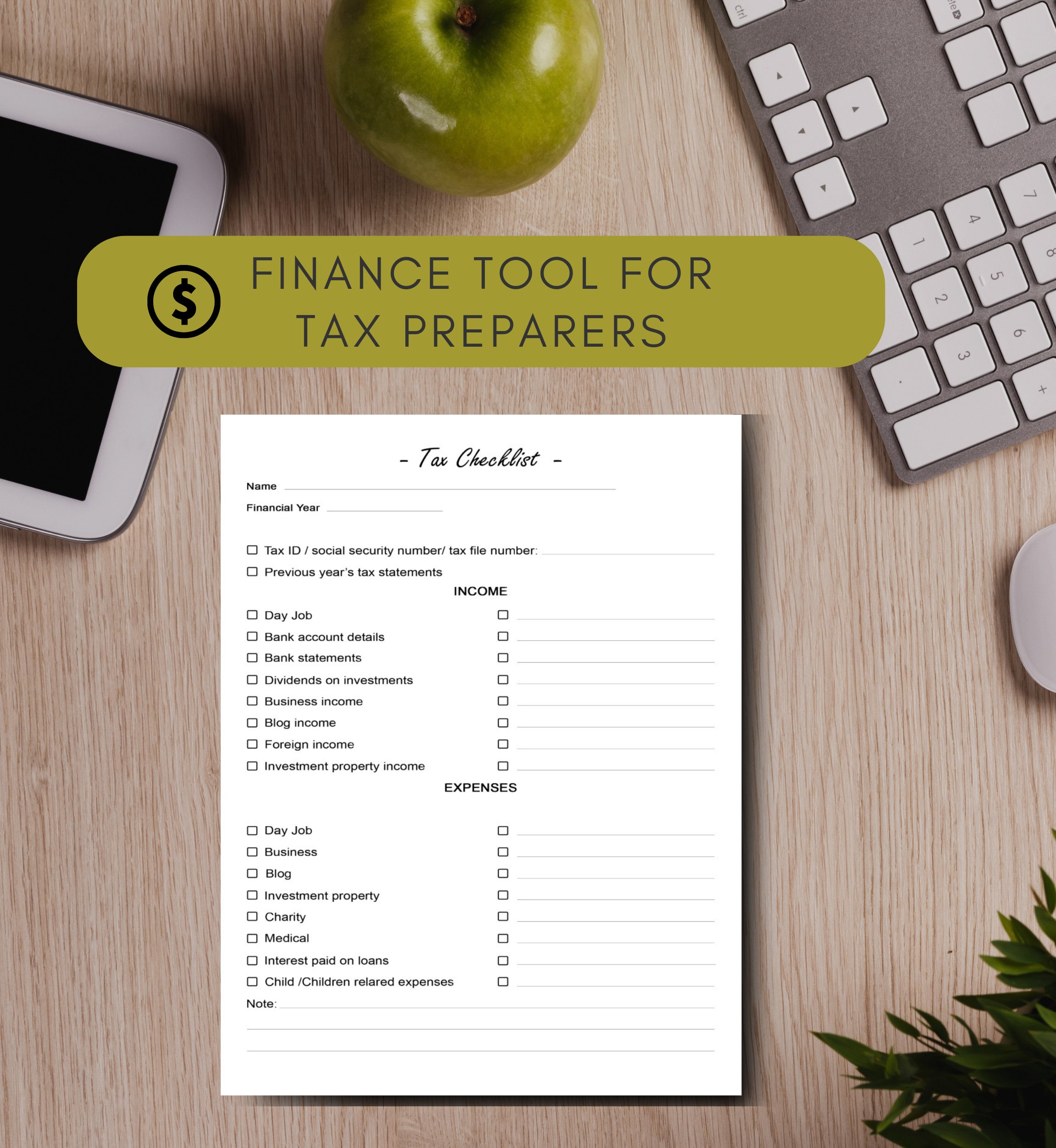 Tax Checklist for Preparers. Downloadable. Tax Preparers Productivity ...