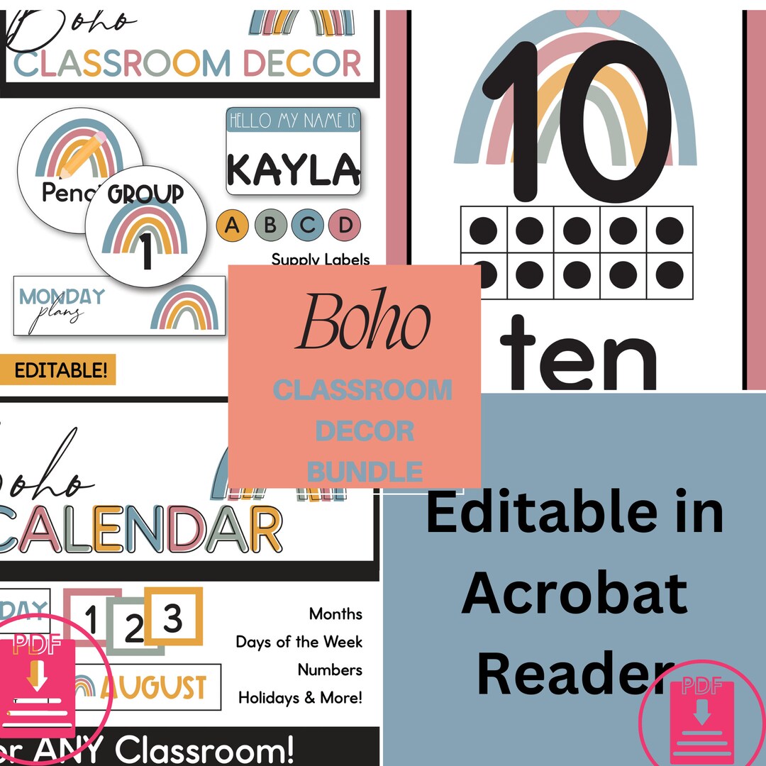 Boho Classroom Decor Bundle: Editable Neutral Tones (digital Download ...
